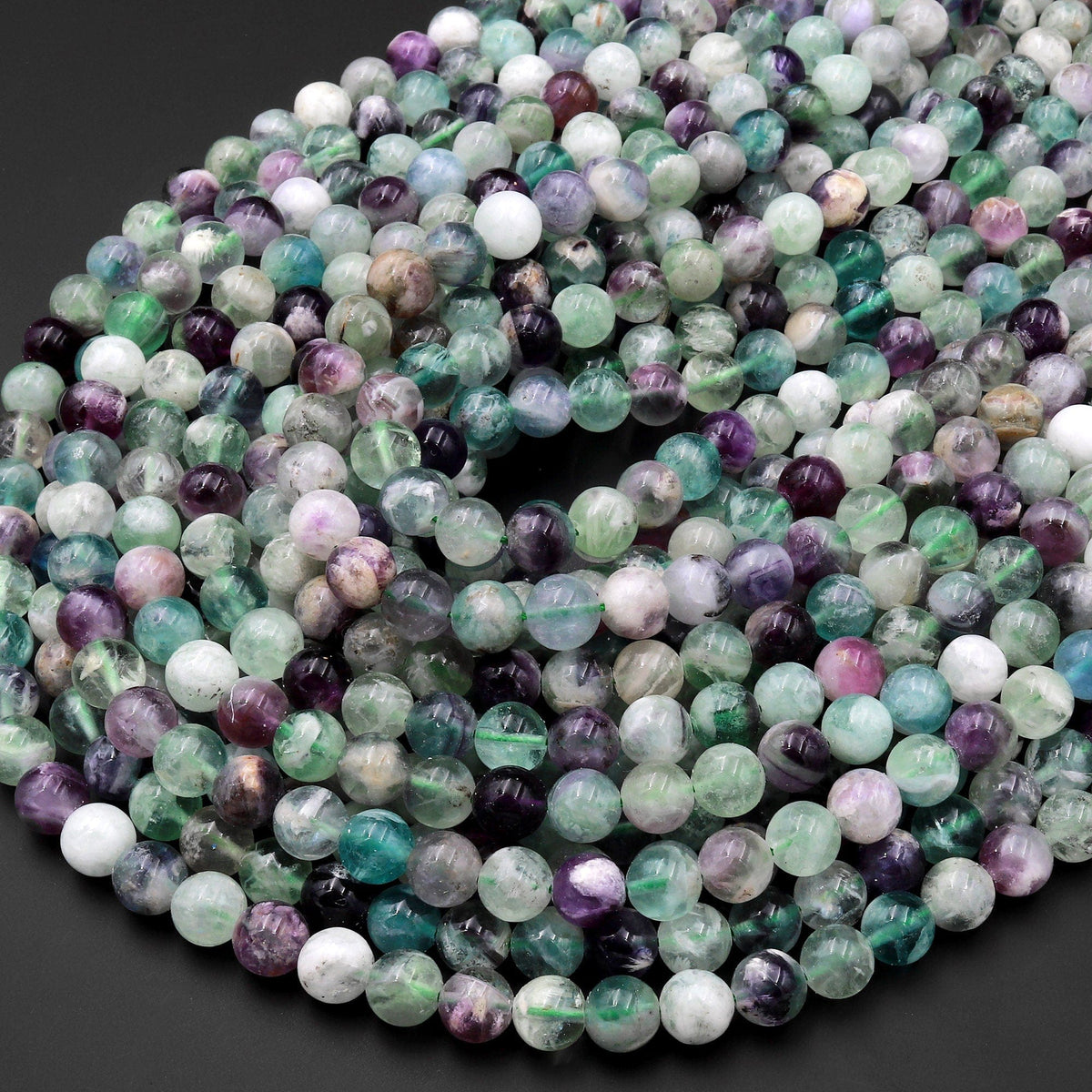Natural Phantom Feather Fluorite Beads 8mm 10mm Round Green Purple Gem ...
