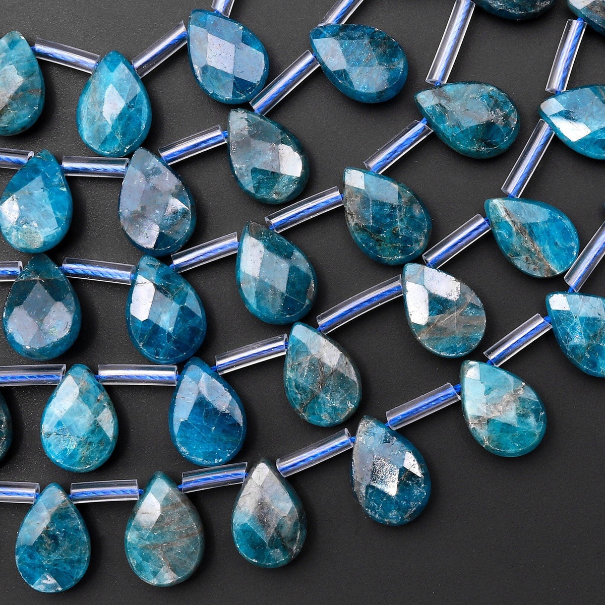 Faceted Natural Blue Apatite Teardrop Beads Top Side Drilled Gemstone ...