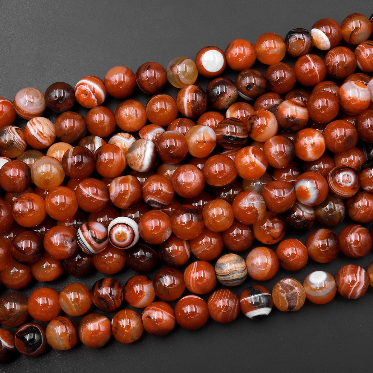 Tibetan Red Sardonyx Agate 8mm 10mm Round Beads 15.5" Strand ...