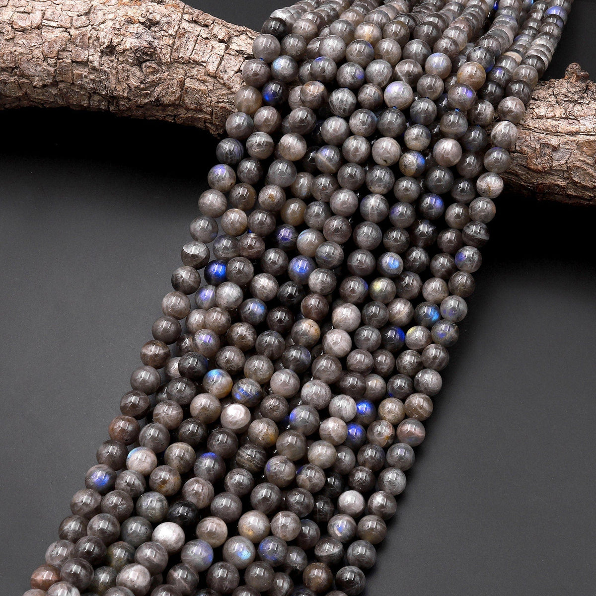 Natural Dark Black Gray Labradorite 6mm 8mm 10mm Round Beads Blue Flas ...