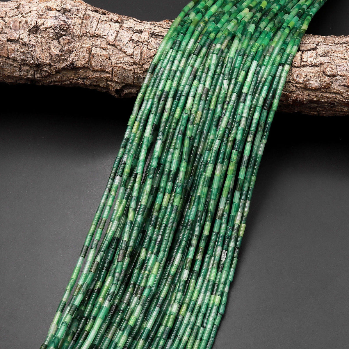 Natural African Green Jade 4x2mm Small Thin Smooth Spacer Tube Beads 1 ...