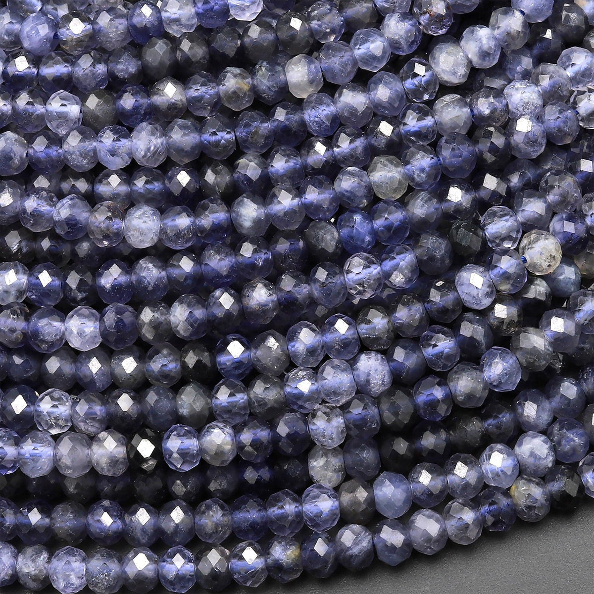 AAA Natural Blue Iolite Faceted 4mm Rondelle Beads Genuine Real Gemsto ...