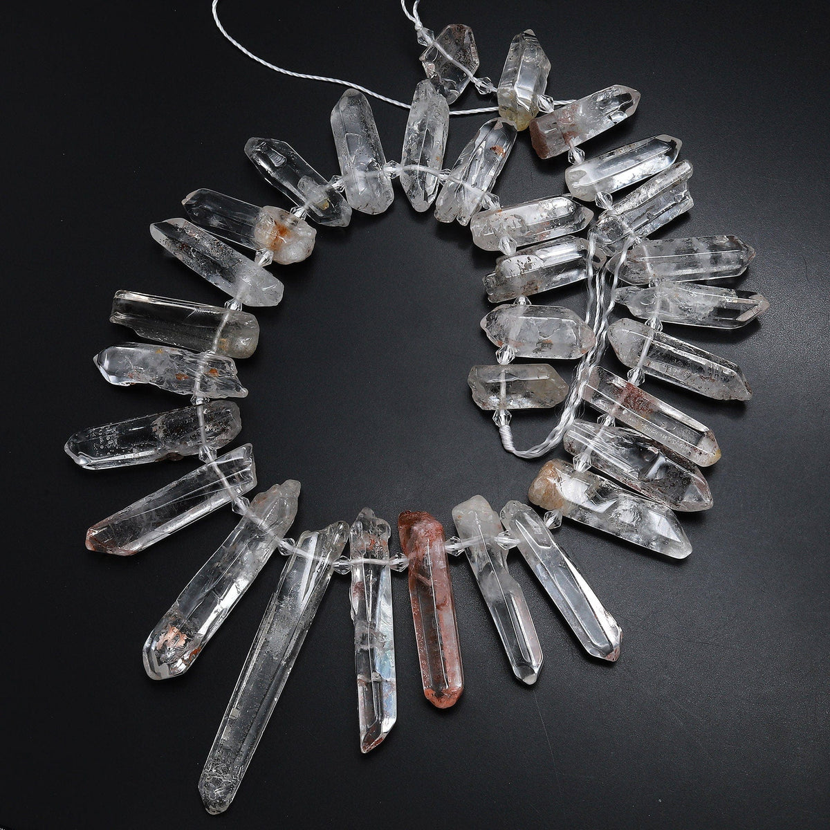 Large Long Natural Red Green Phantom Quartz Rock Crystal Beads Point S ...