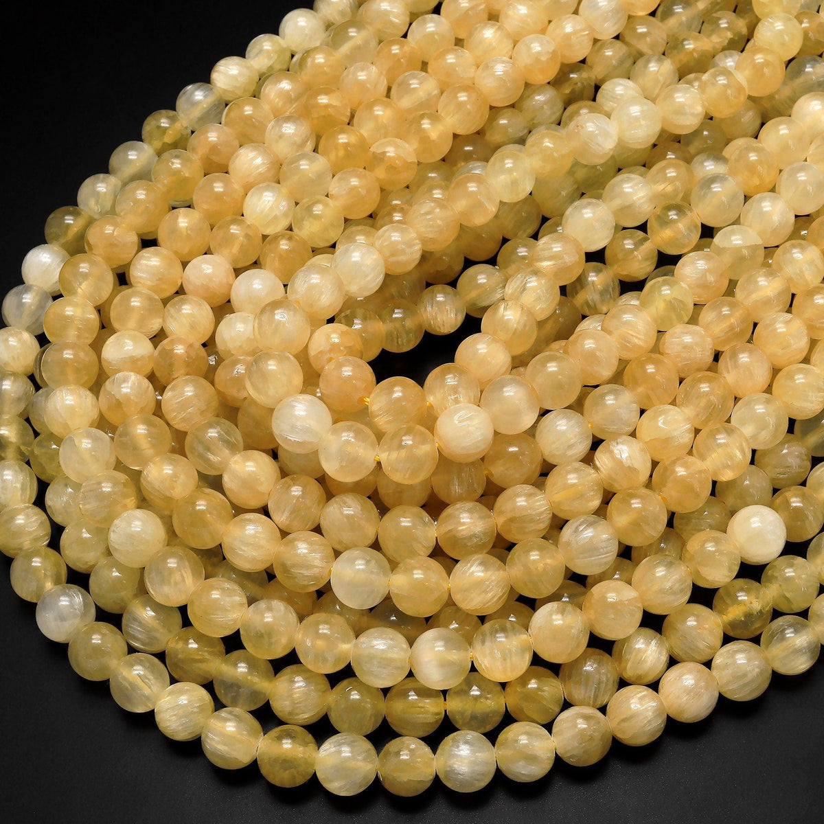 Rare Chatoyant Natural Honey Yellow Calcite Round Beads Aka Golden Sel ...