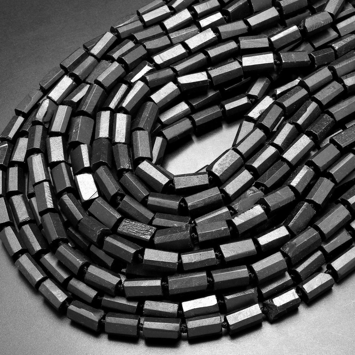 Genuine Natural Shungite Tube Beads High Quality Black Lustrous Gemsto ...