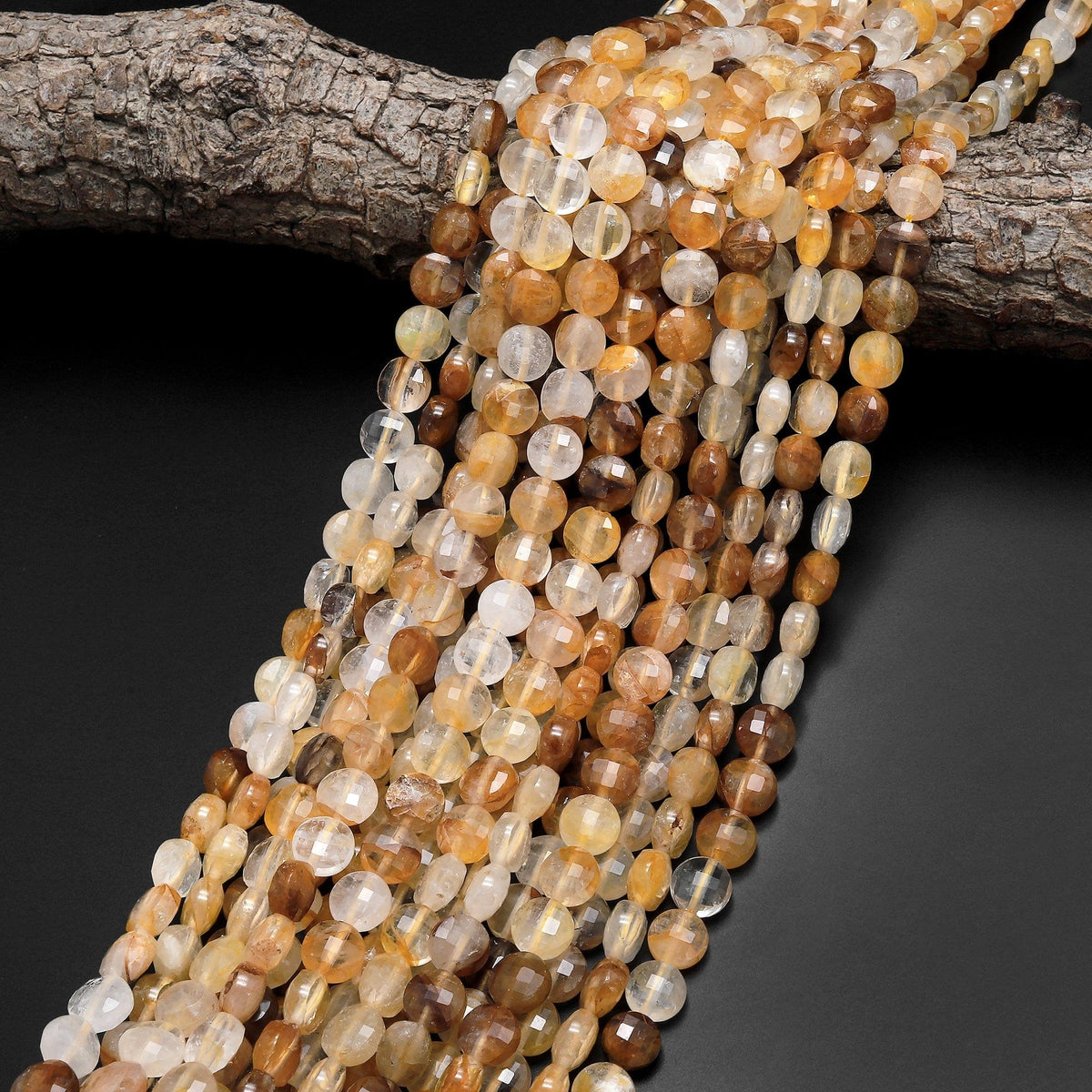 Natural Golden Healer Quartz Faceted Coin 6mm 8mm 10mm Beads 15.5" Str ...