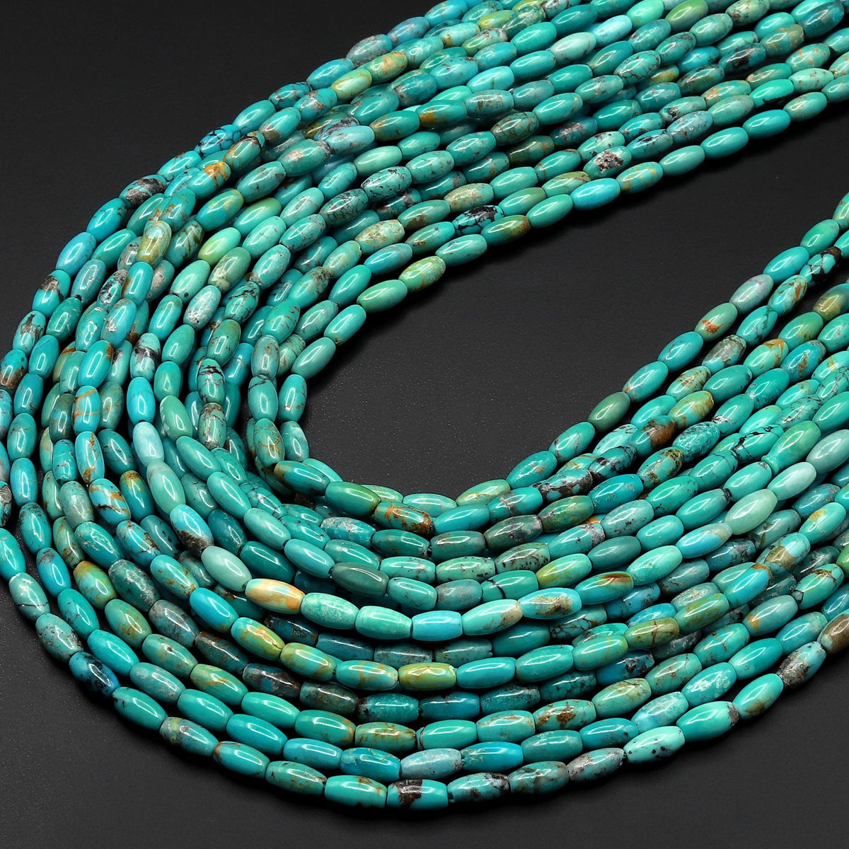 Small Natural Turquoise 6x3mm Rice Beads Barrel Drum Long Oval Beads H ...