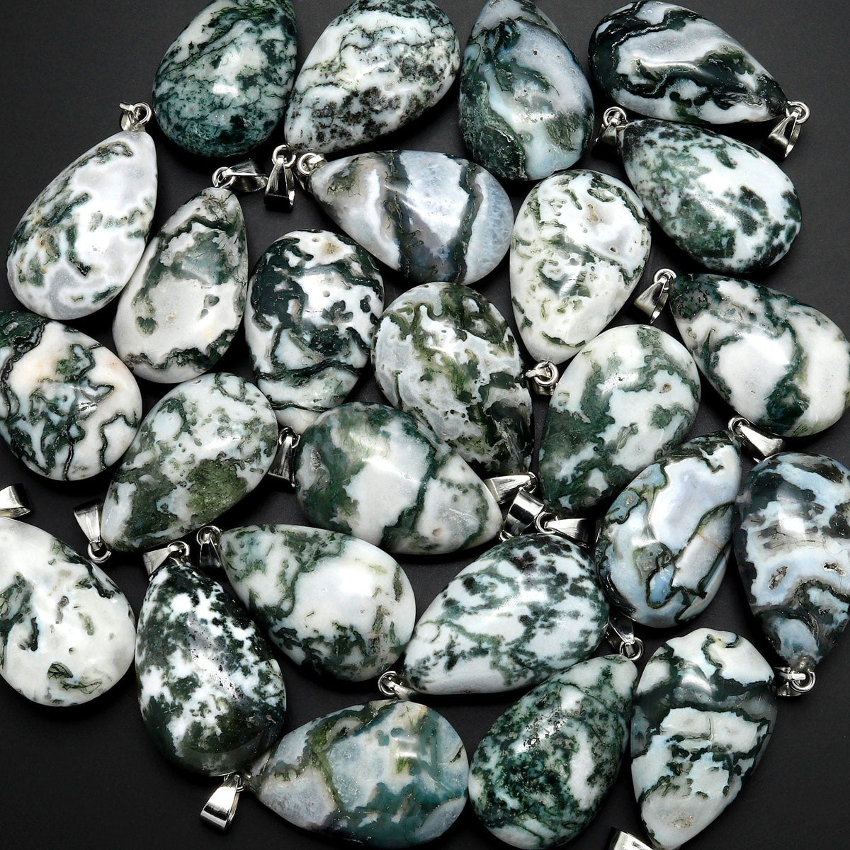 Natural Green Tree Agate Teardrop Pendant Natural Crystal Focal Bead ...