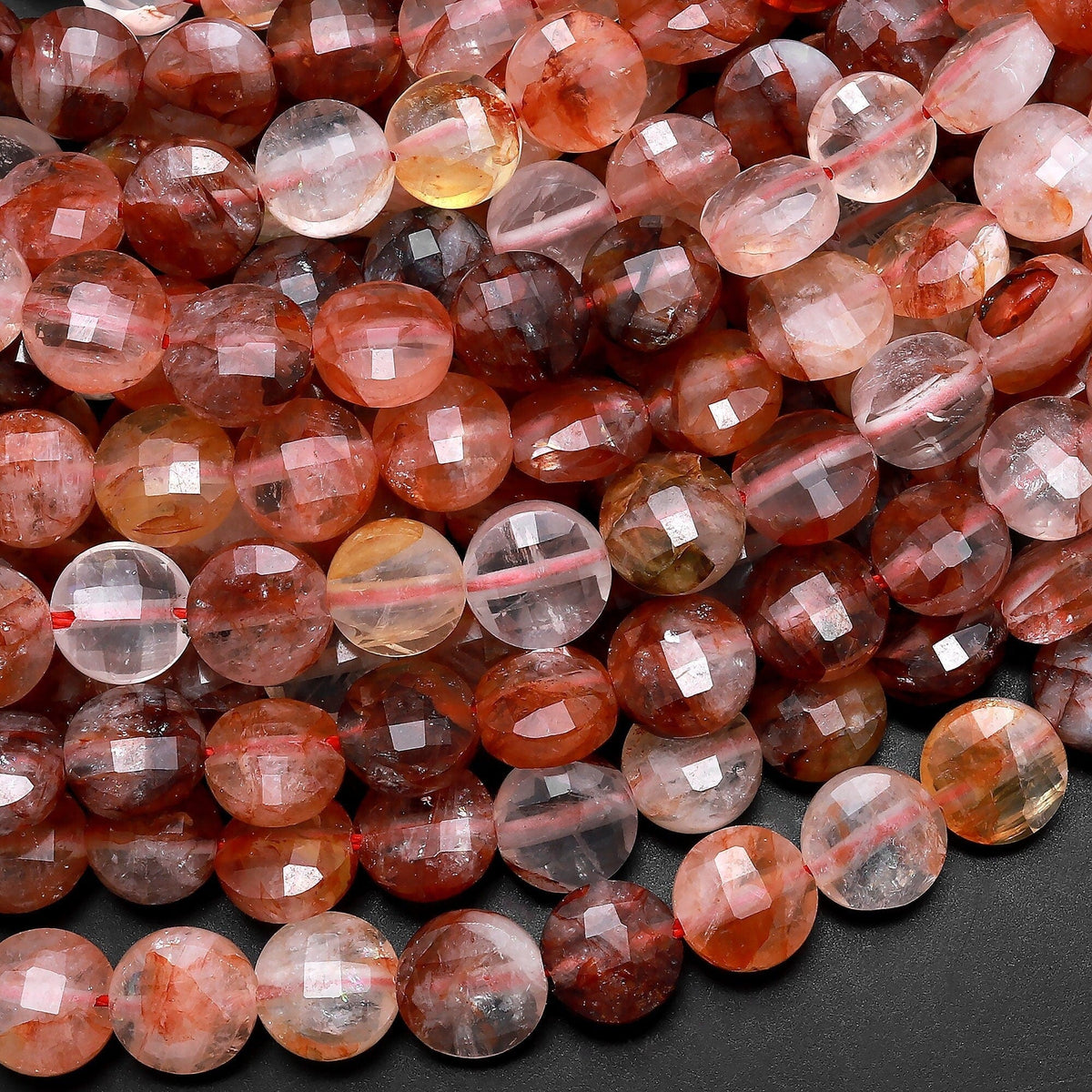 Natural Red Lepidocrocite Quartz Faceted 8mm Coin Beads 15.5" Strand ...