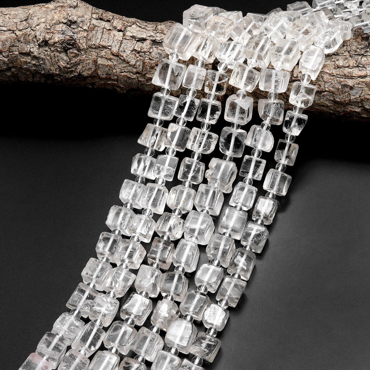 Raw Hand Cut Natural Rock Crystal Quartz Cube Square Beads 10mm 15.5 ...