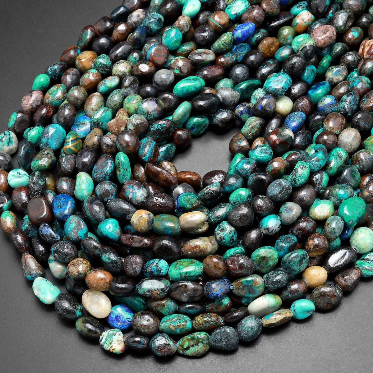 Natural Chrysocolla Azurite Freeform Oval Pebble Nugget Beads Gemstone ...