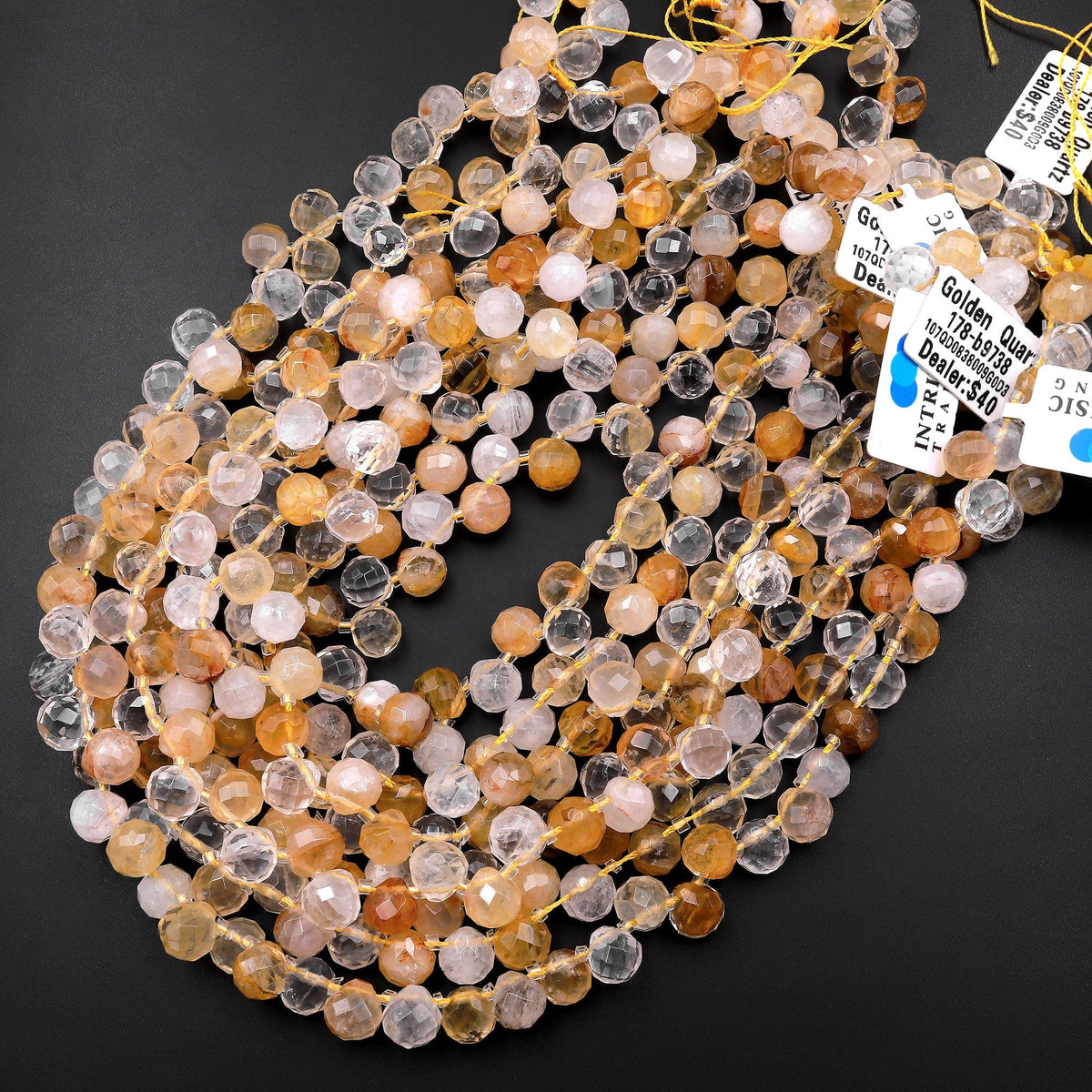 Natural Golden Healer Quartz Faceted Rounded Teardrop Briolette Beads ...