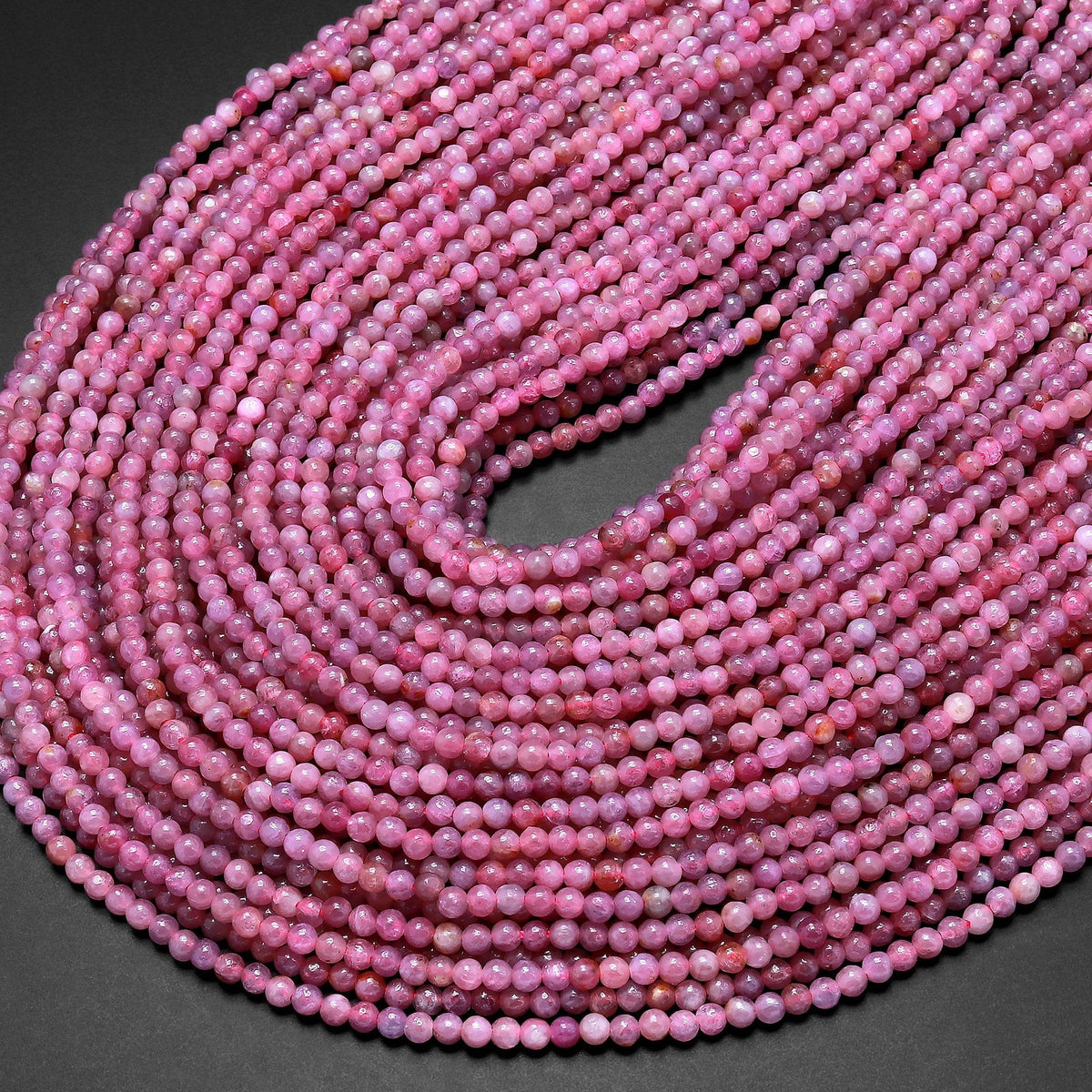 Genuine Natural Pink Ruby 2mm 3mm Smooth Round Gemstone Beads 15.5" St ...