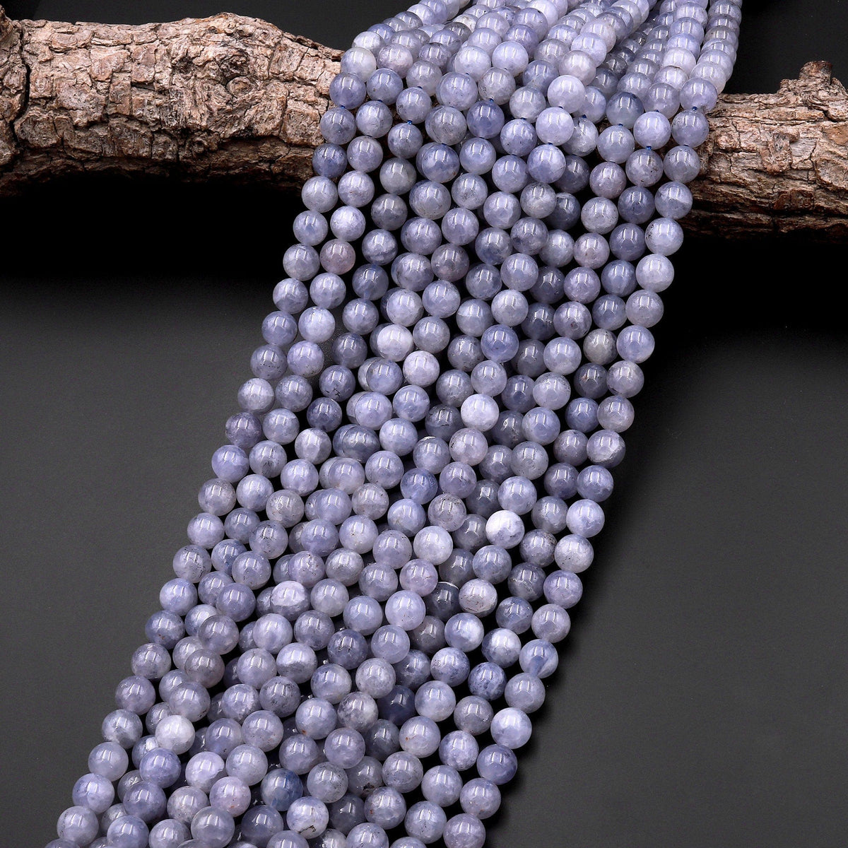 Natural Light Blue Iolite 6mm 8mm 10mm Round Gemstone Beads 15.5" Stra ...