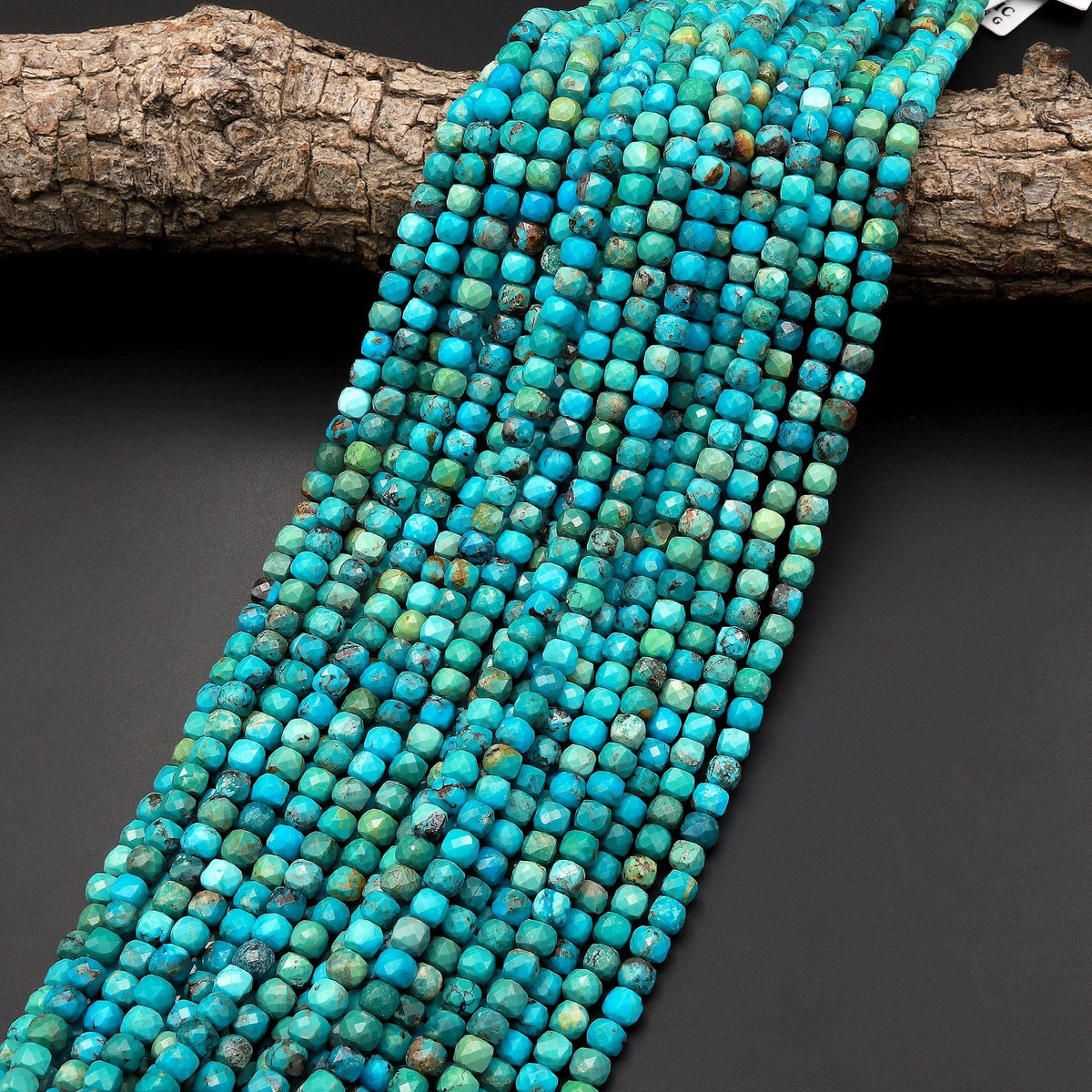 AAA Natural Blue Green Turquoise 5mm Cube Square Beads Dice Genuine Re ...