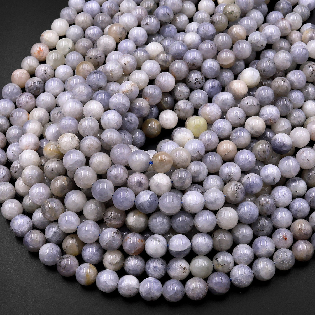 Natural Light Blue Iolite 6mm 8mm Smooth Round Gemstone Beads 15.5" St ...