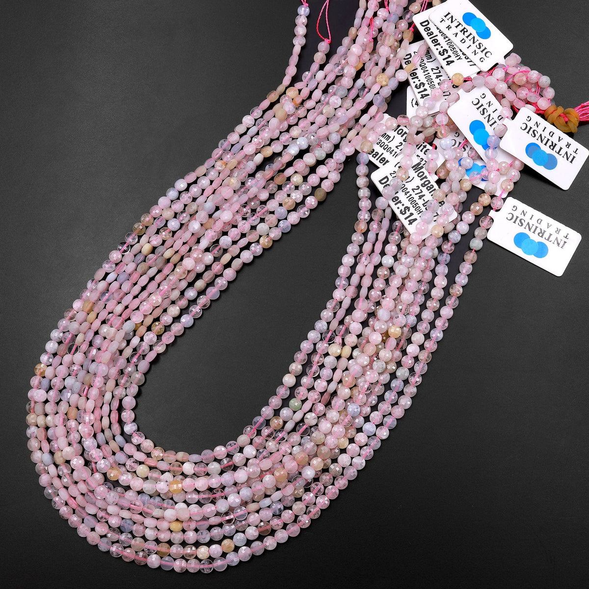Faceted Pink Aquamarine Morganite 4mm Coin Beads Gemstone 15.5" Strand ...