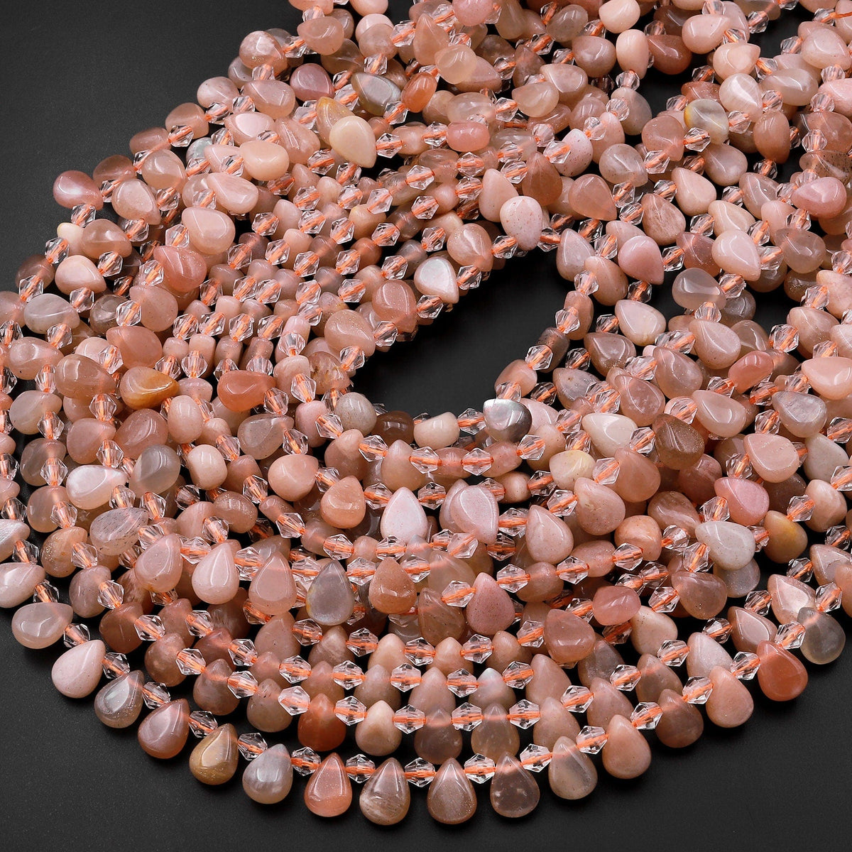 Natural Silvery Peach Moonstone Small Briolette Teardrop Beads Good fo ...