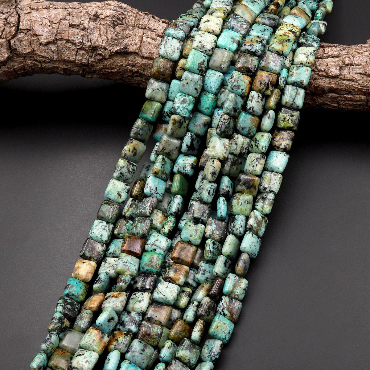 Natural African Turquoise 10mm Square Beads Vibrant Blue Green Turquoi ...