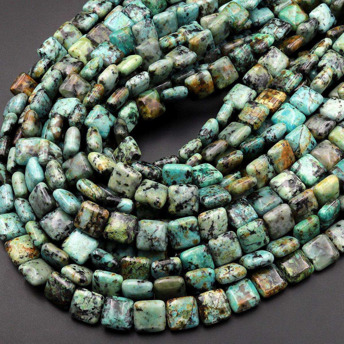 Natural African Turquoise 10mm Square Beads Vibrant Blue Green Turquoi ...