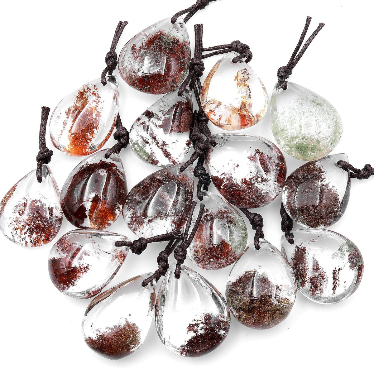 Natural Lodalite Phantom Quartz Puffy Teardrop Pendant Gemstone Focal ...