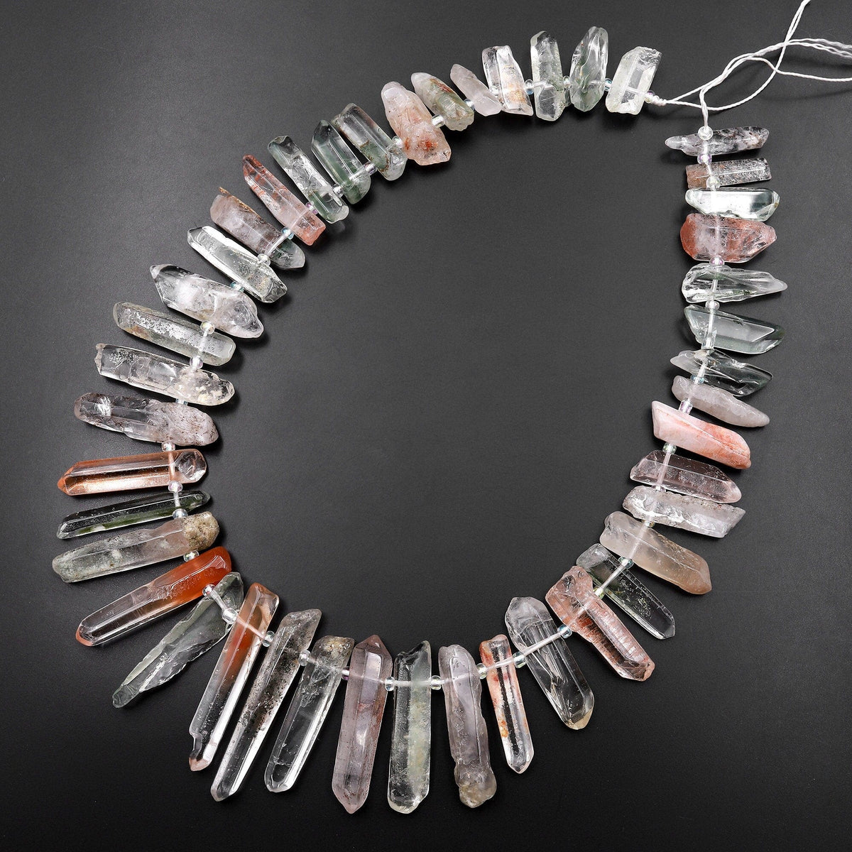 Natural Red Green Lodalite Phantom Quartz Rock Crystal Beads Point Spi ...