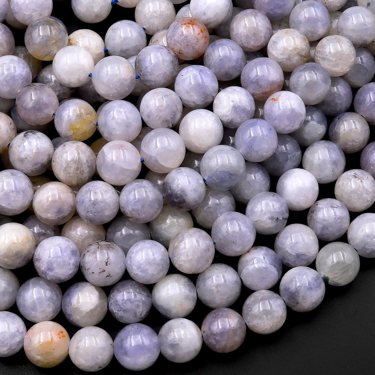 Natural Light Blue Iolite 6mm 8mm Smooth Round Gemstone Beads 15.5" St ...