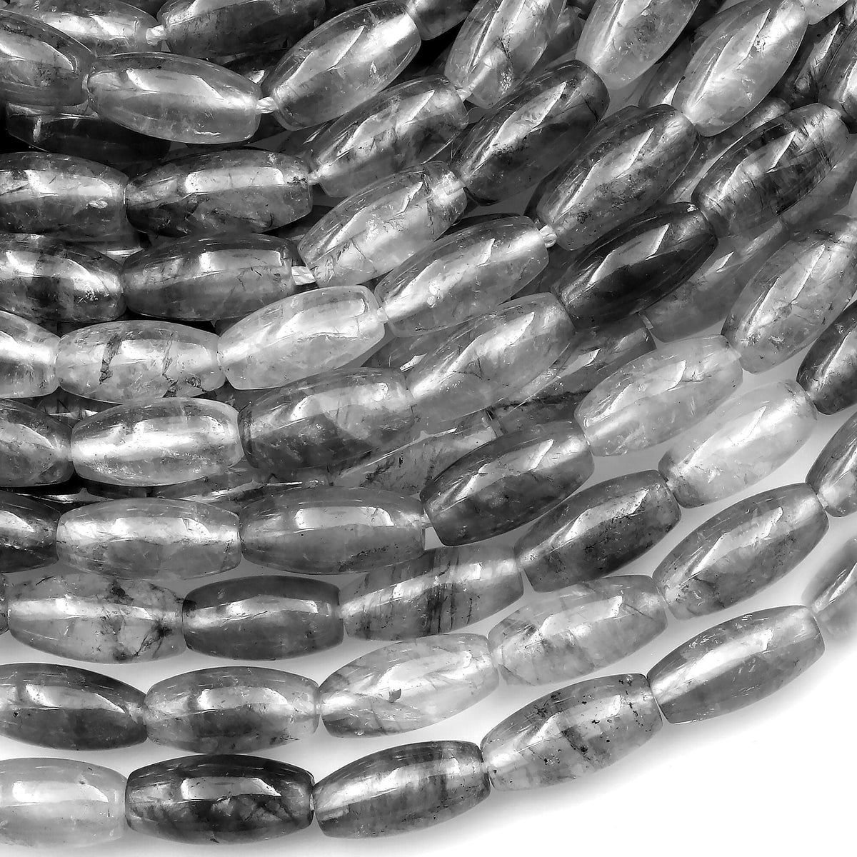 Natural Stormy Gray Cloudy Quartz Thin Barrel Drum Beads 15.5" Strand ...