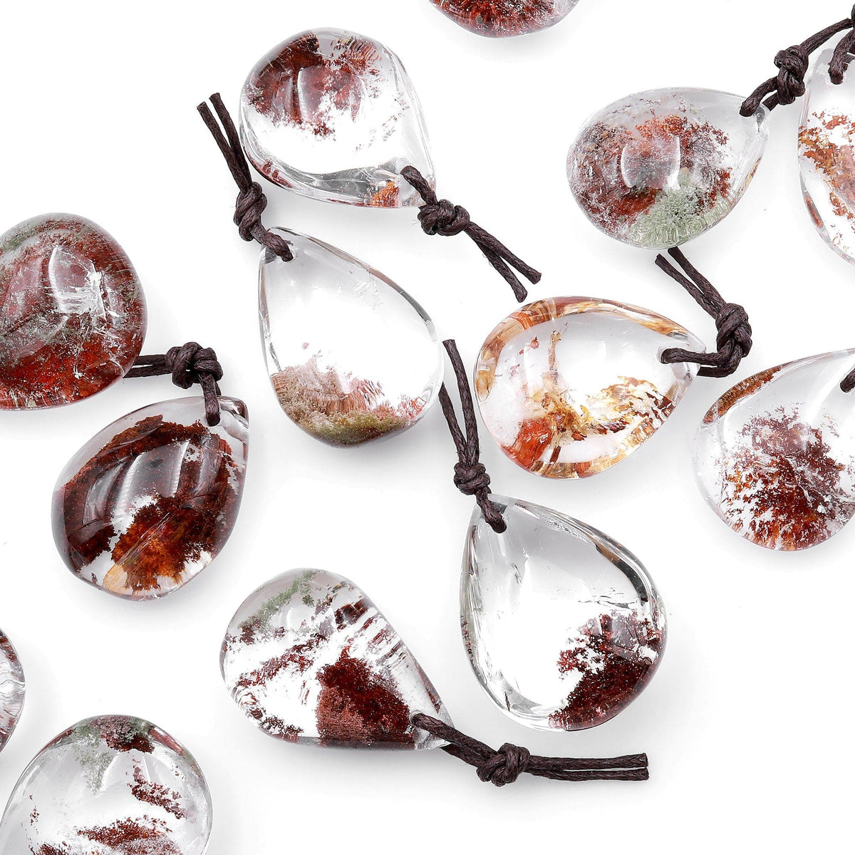 Natural Lodalite Phantom Quartz Puffy Teardrop Pendant Gemstone Focal ...