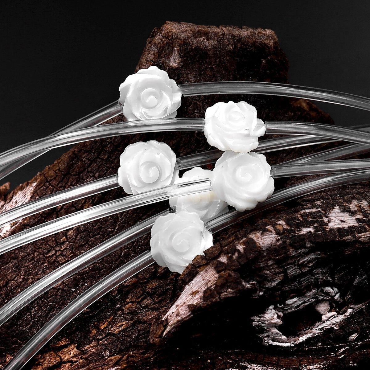 AAA Natural White Mother of Pearl Hand Carved Rose Flower Gemstone Bea ...