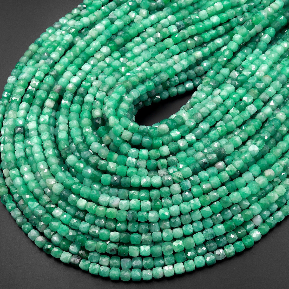 AAA Real Genuine Natural Green Emerald 2mm 4mm Faceted Cube Beads Dice ...
