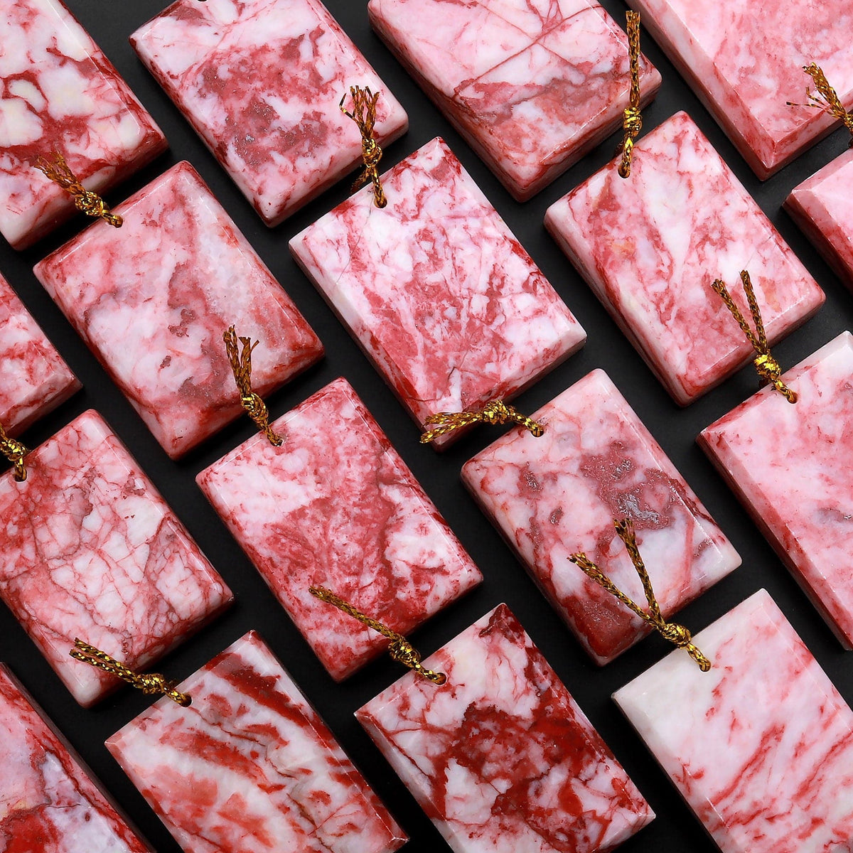 Rare Natural Cinnabrite Cinnabar in Quartz Pendant Mahjong Style Facet ...