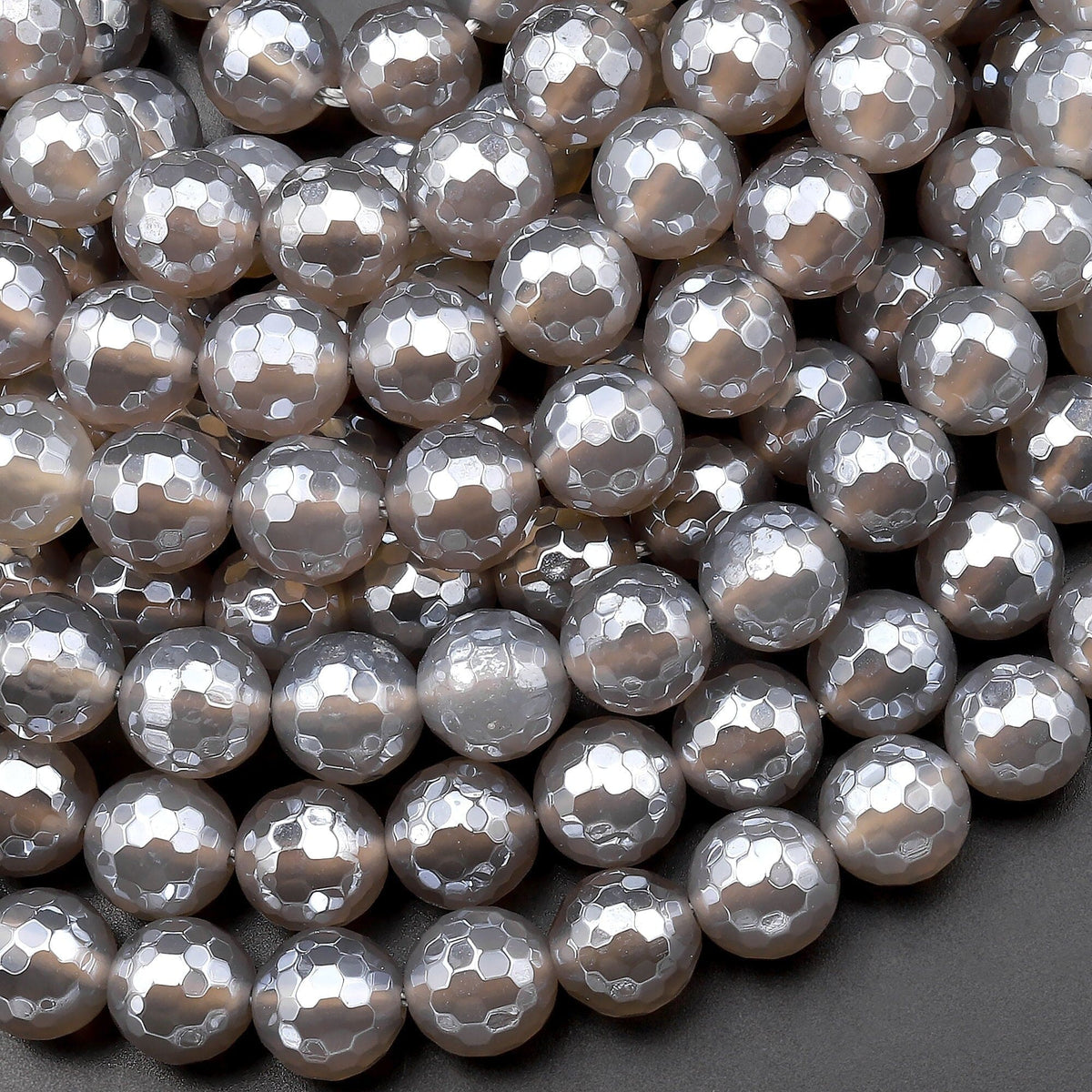 Mystic Gray Agate Faceted 6mm and 8mm Round Beads Plated Silverite AB ...