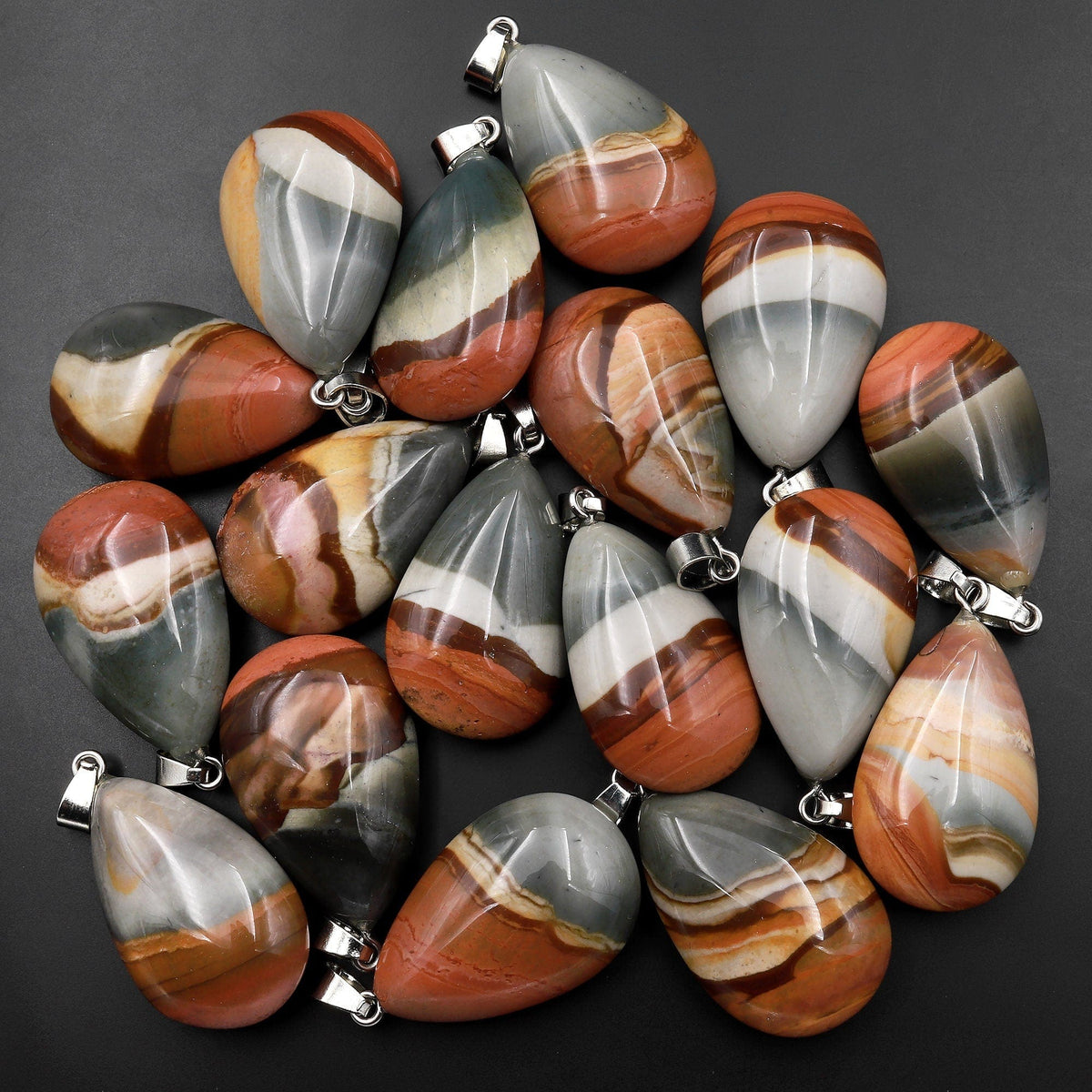 Natural Polychrome Jasper Aka Landscape Ocean Jasper Pendant Smooth Te ...