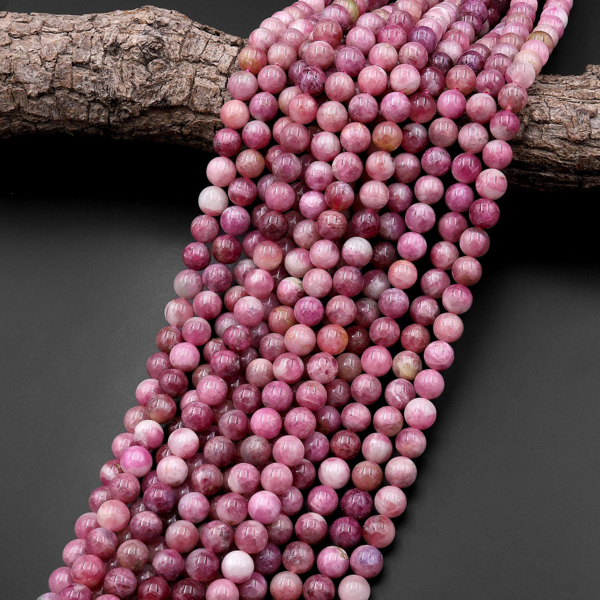 Rare Natural Pink Tourmaline Round Beads 6mm 8mm 10mm Real Genuine Gem ...