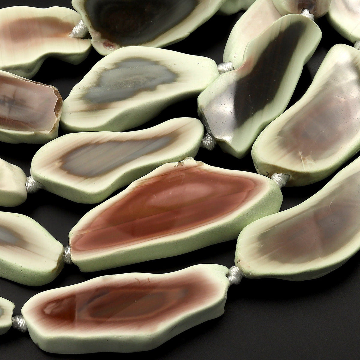 Long Natural Mexican Imperial Jasper Beads Freeform Nodule Flat Slice ...