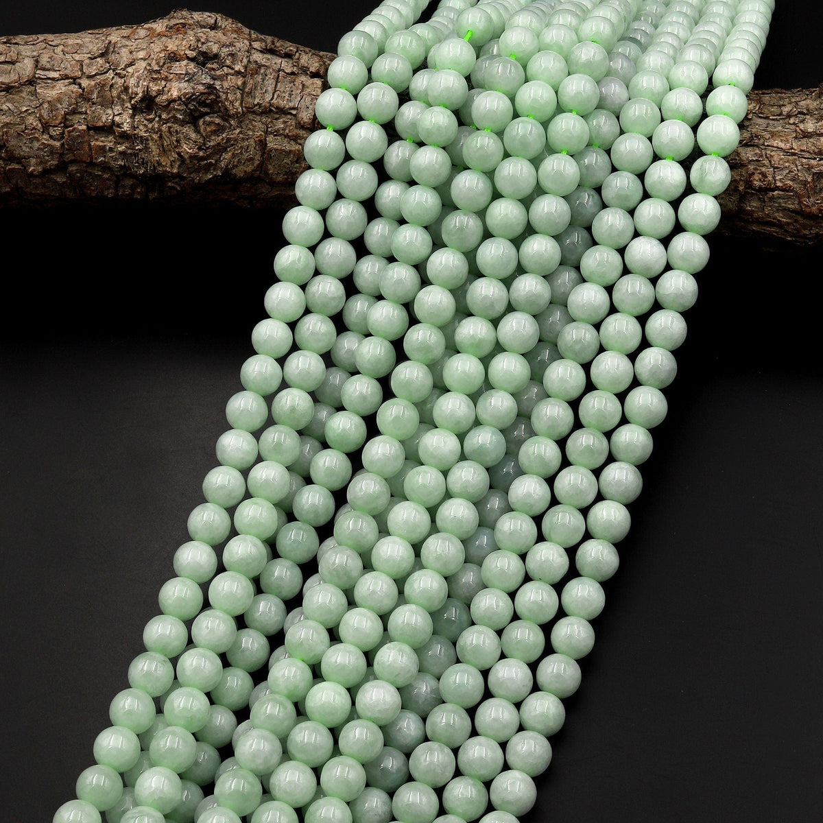 AAA Natural Burma Jade Beads 8mm Round Real Genuine Soft Green Jade Ge ...