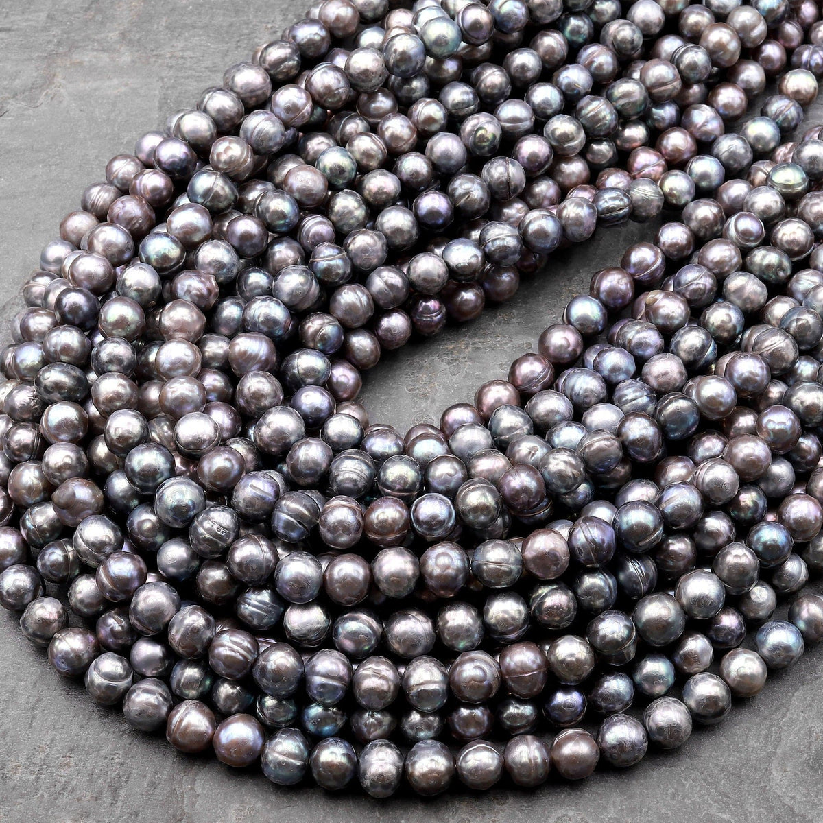 Faceted Pearls Stormy Gray Freshwater Pearl 7mm Round Shimmery Iridesc ...