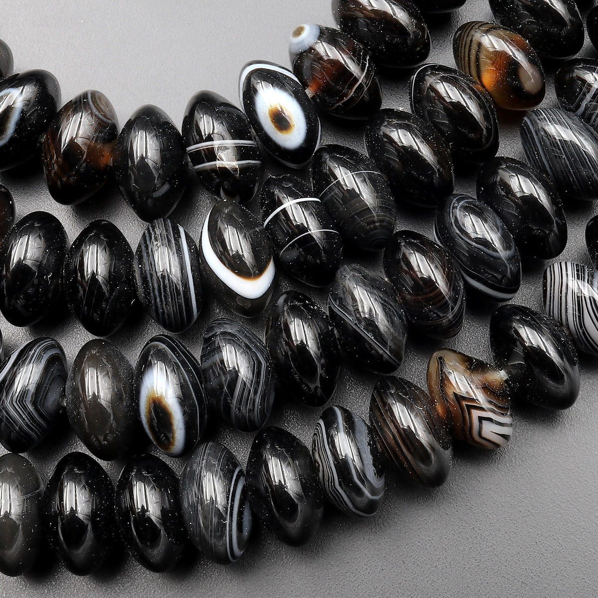 Natural Tuxedo Agate Smooth 10mm Rondelle Beads Black White Stripes 15 ...