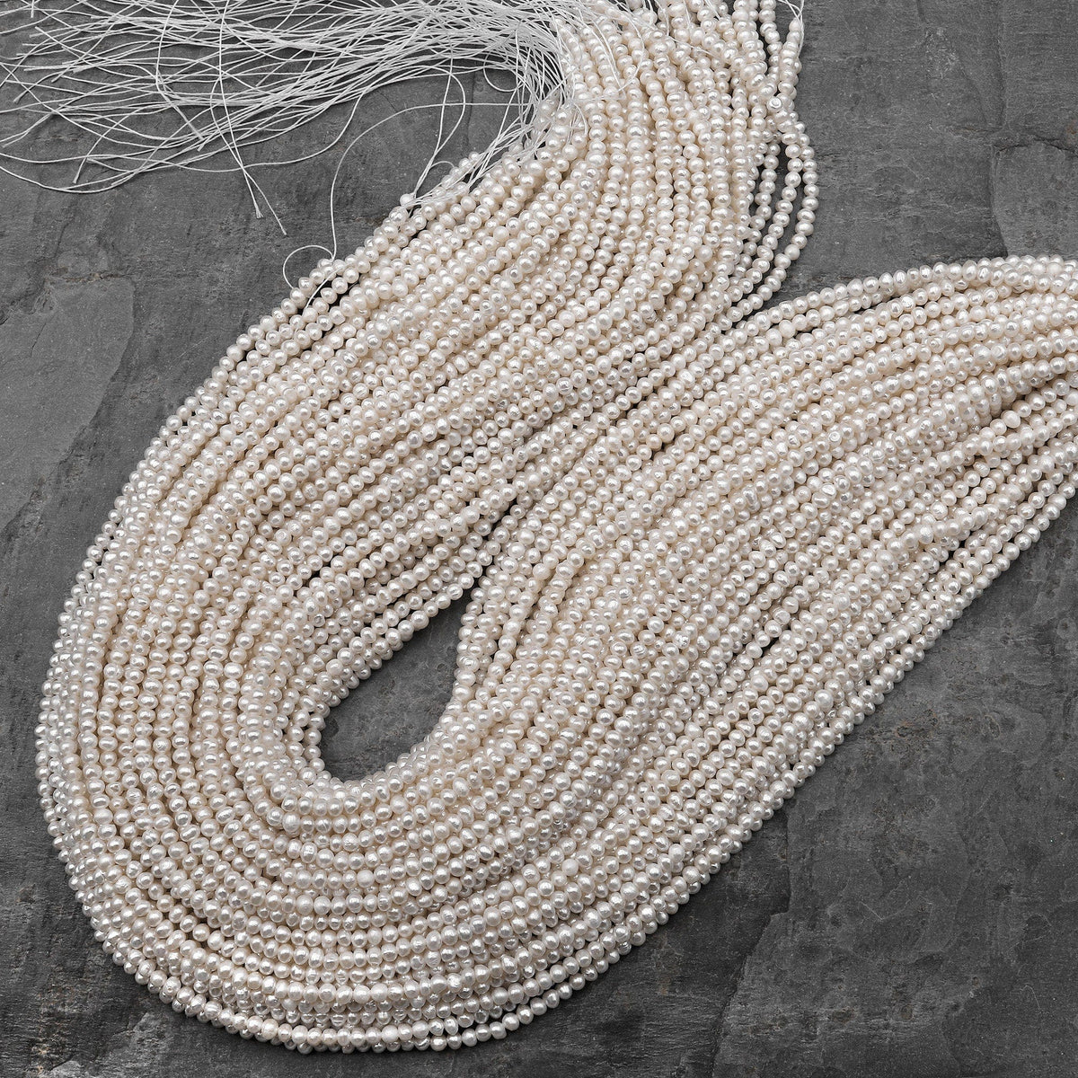 Genuine Natural Freshwater Small 3mm 4mm Off Round White Seed Pearls 1 ...