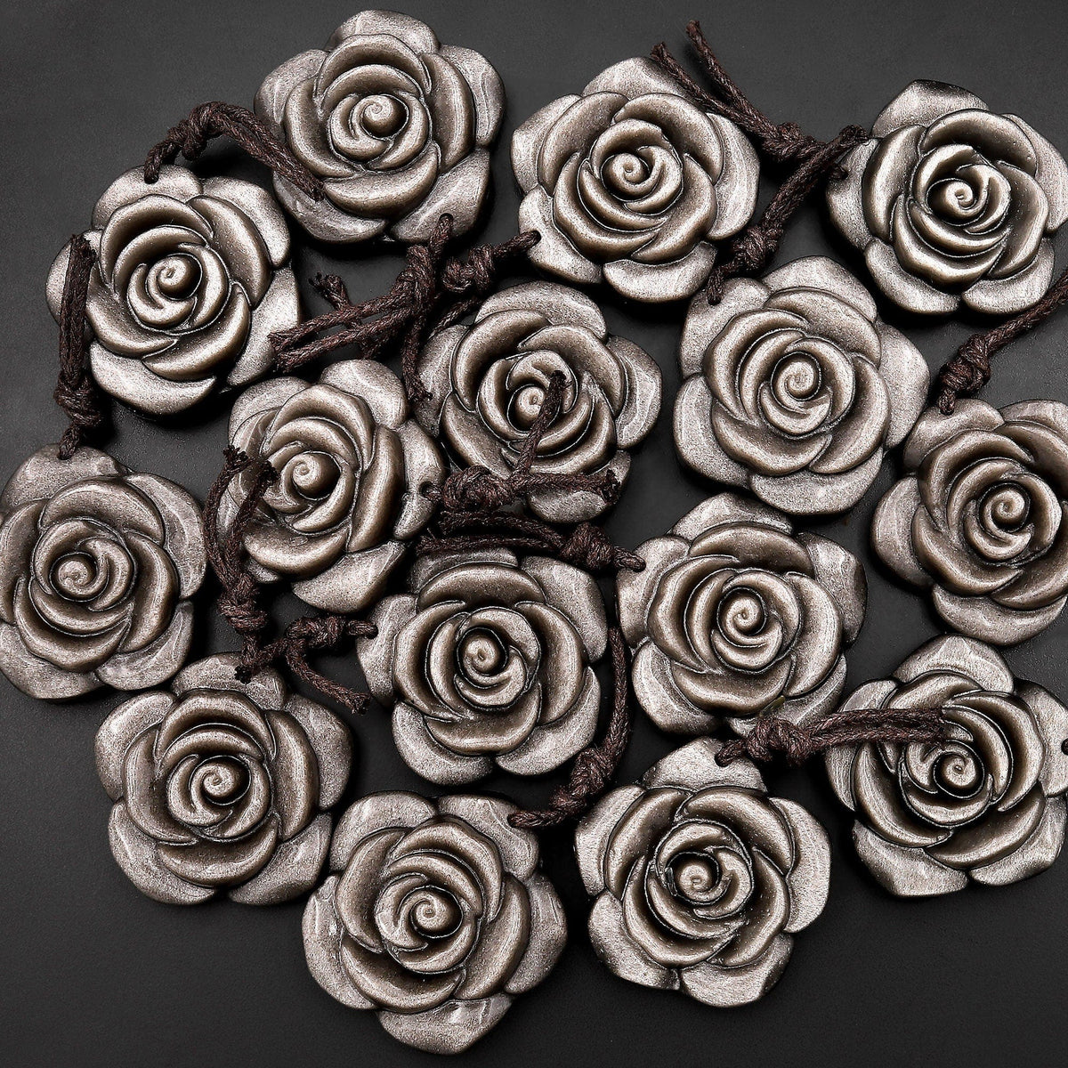 AAA Hand Carved Natural Silver Obsidian Rose Flower Pendant Gemstone F ...