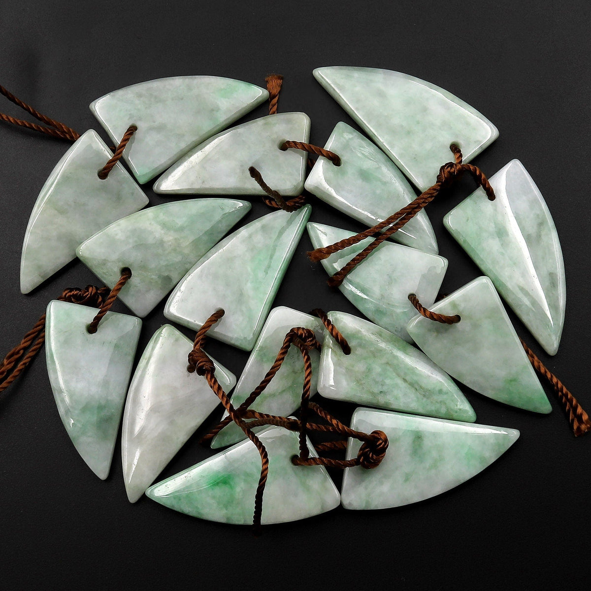 Natural Green Burma Jade Abstract Butterfly Wing Triangle Matched Earr ...