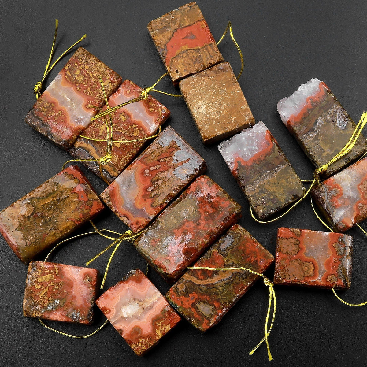 Rare Natural Red Amethyst Stalactite Slice Matched Earring Gemstone Be ...