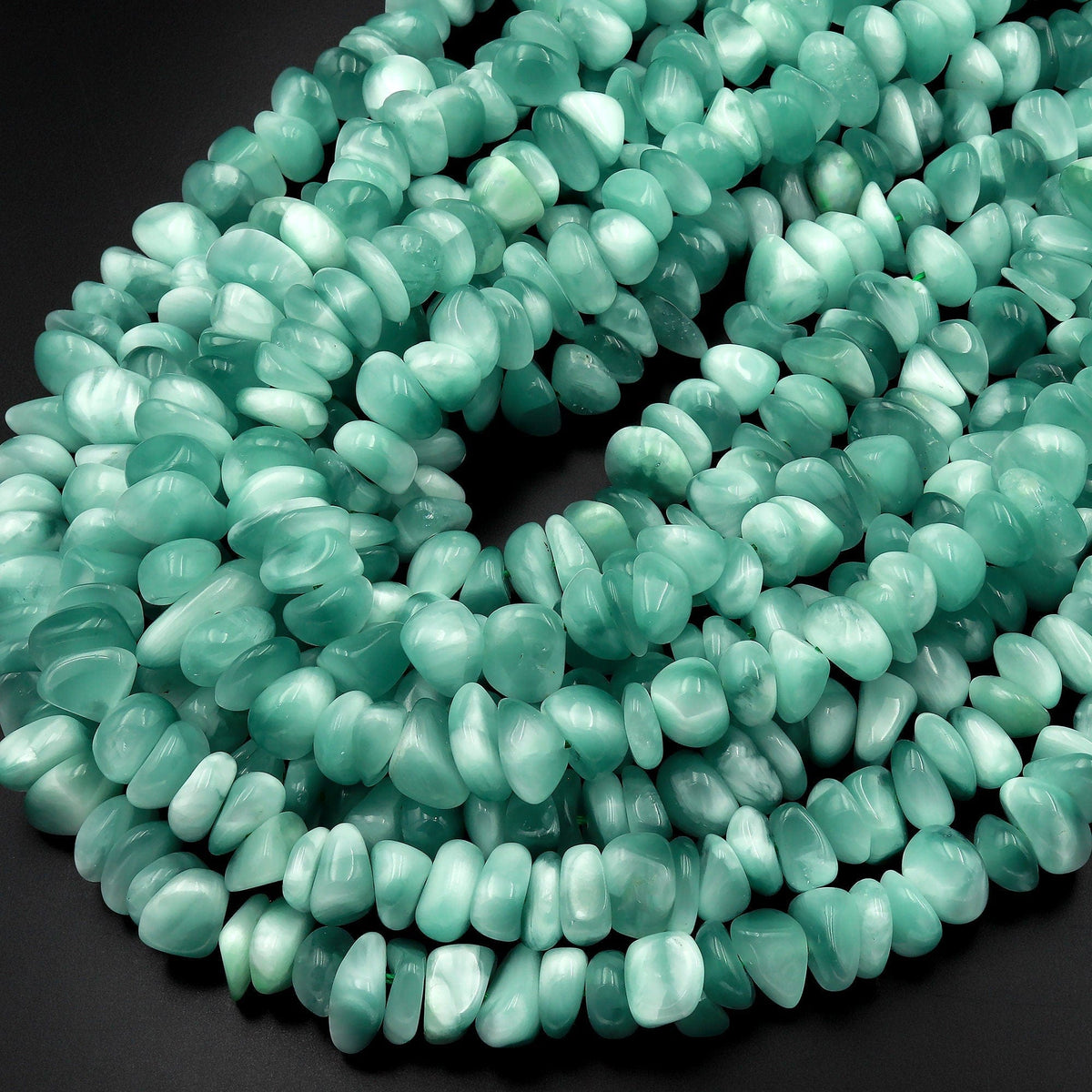 Chatoyant Green Moonstone Smooth Freeform Rondelle Chip Beads 8mm 10mm ...
