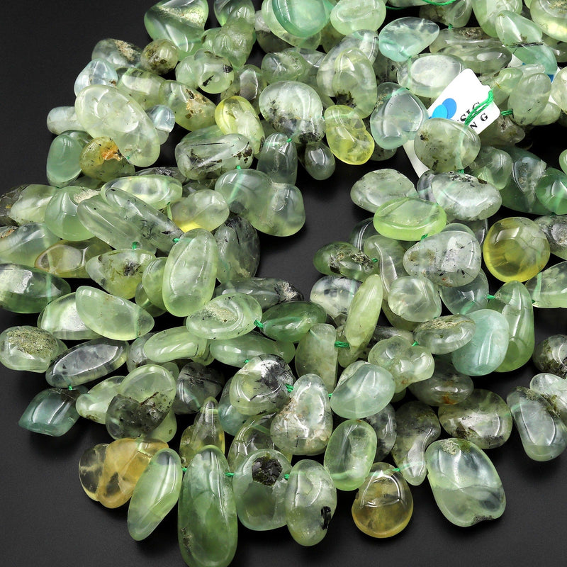Translucent Natural Prehnite Freeform Rounded Teardrop Beads Top Drill ...