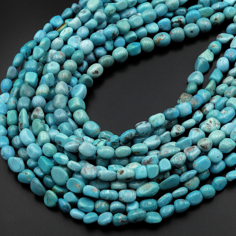 Genuine Natural Light Blue Turquoise Freeform Nugget Pebble 6mm Beads ...