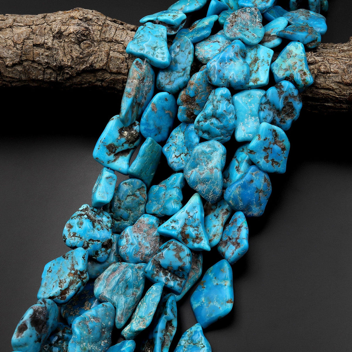 Genuine Natural Arizona Blue Turquoise Freeform Flat Slice Nugget Bead ...