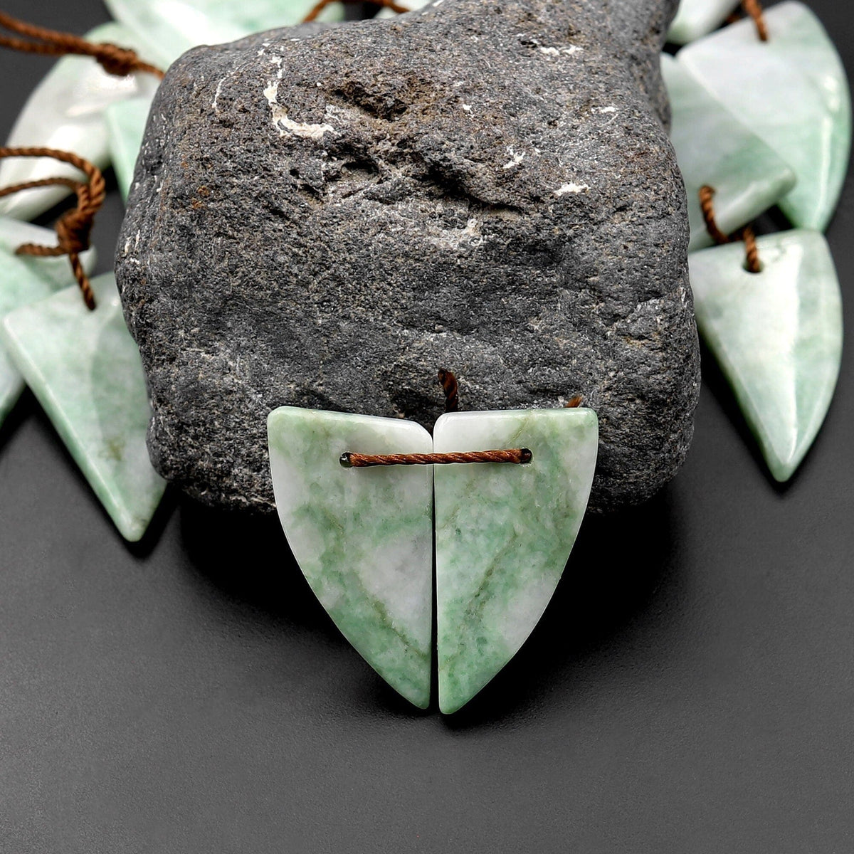 Natural Green Burma Jade Abstract Butterfly Wing Triangle Matched Earr ...