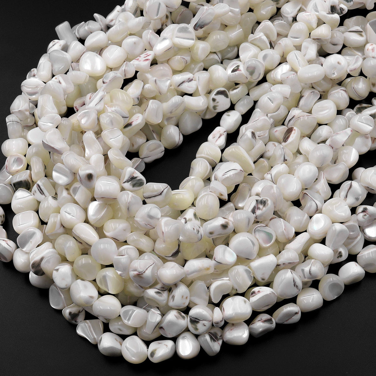 Natural White Mother of Pearl Nugget Beads Iridescent Shell 15.5" Stra ...