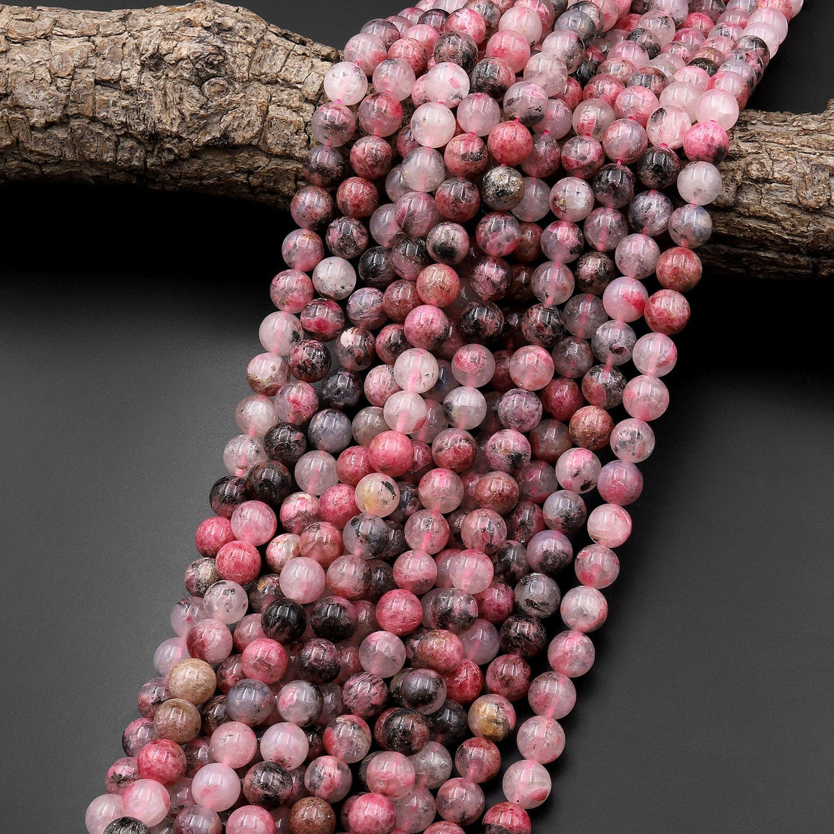 Natural Pink Rhodonite In Quartz Beads 8mm 10mm Round Beads 15.5" Stra ...